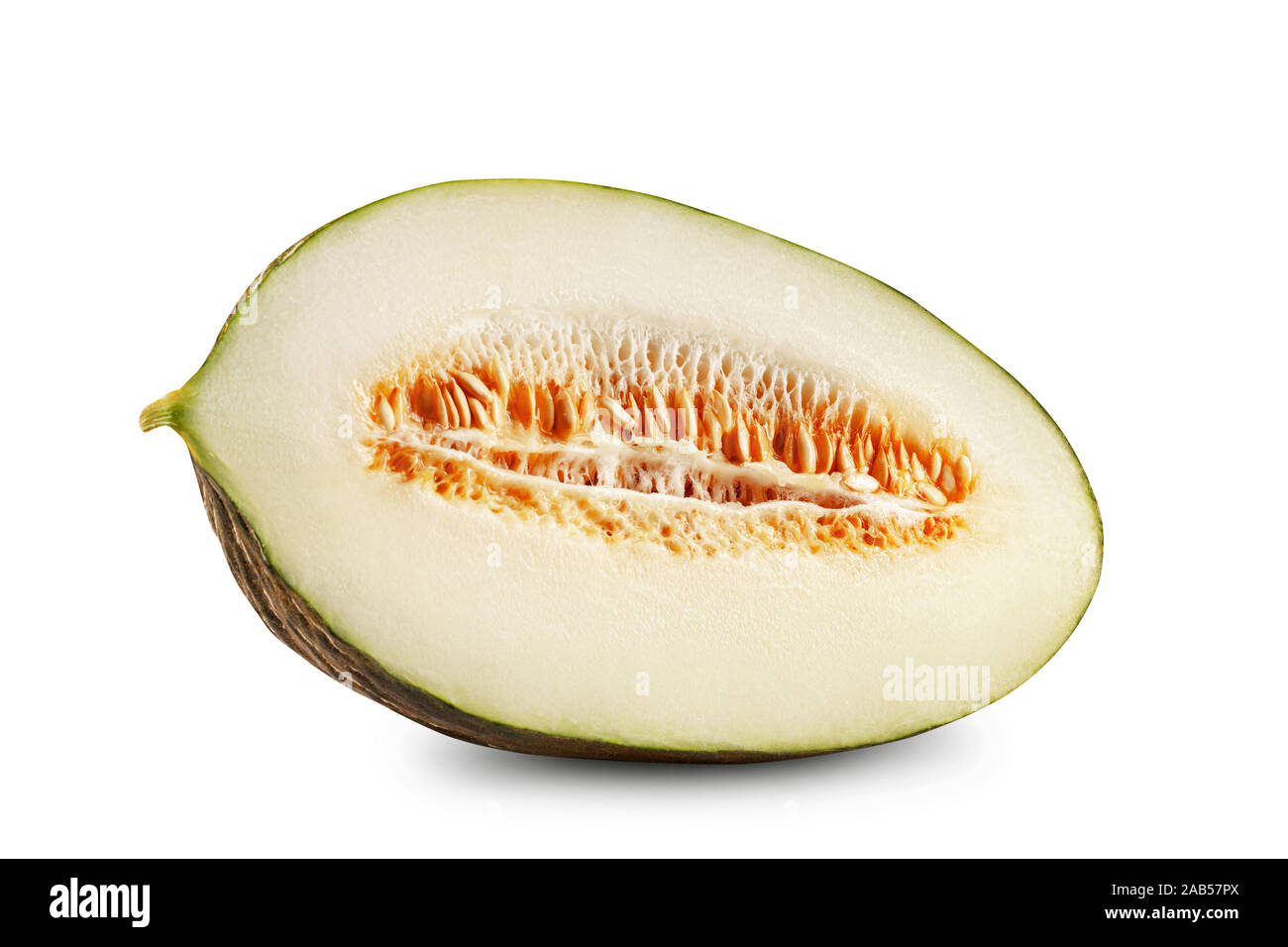 Half of delicious green tendral melon in cross-section, isolated on ...