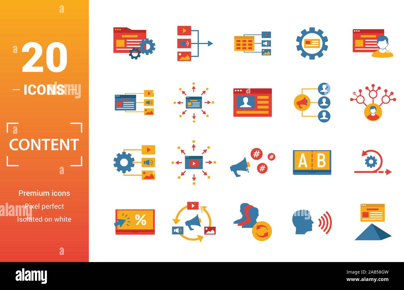 Content icon set. Include creative elements cms, content plan, digital ...