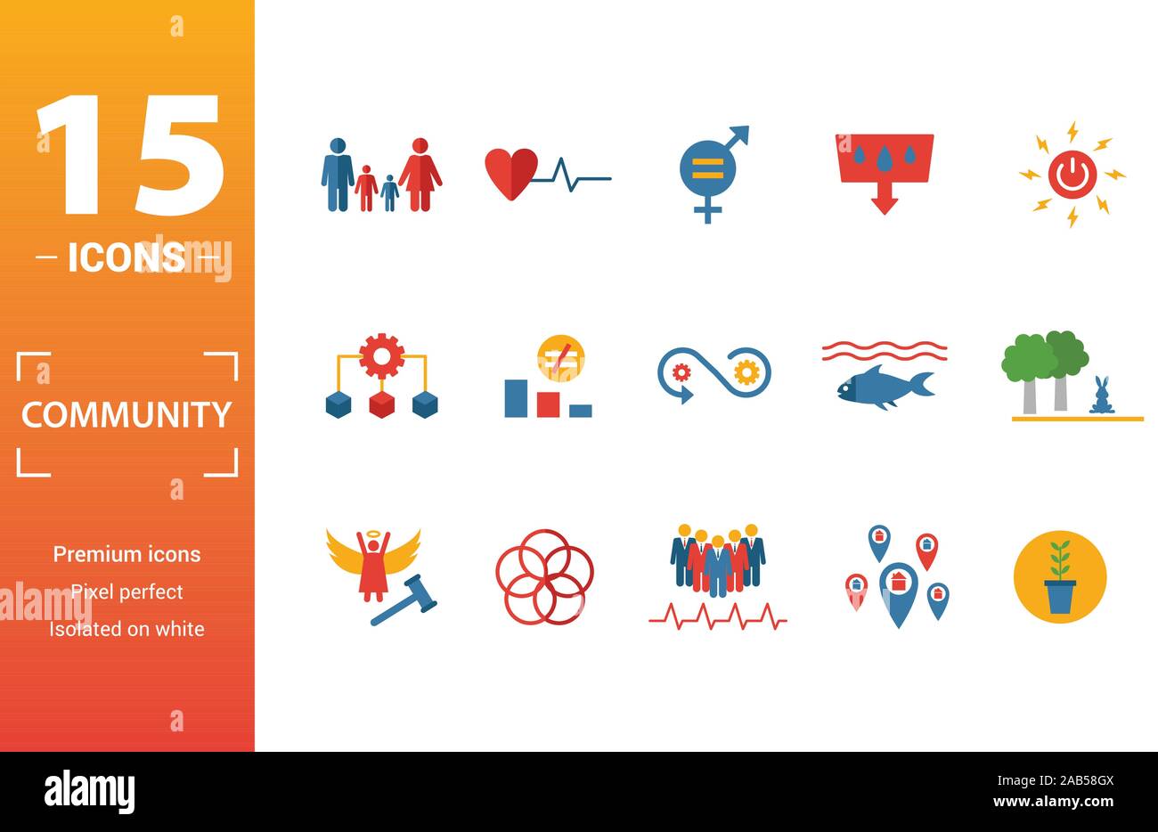 Community icon set. Include creative elements family, gender equality ...
