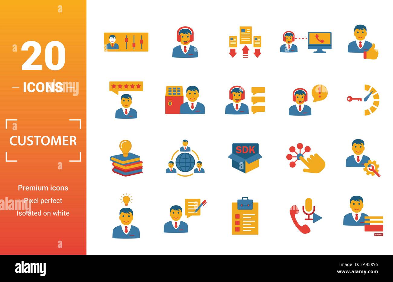 Customer Service icon set. Include creative elements agent console ...