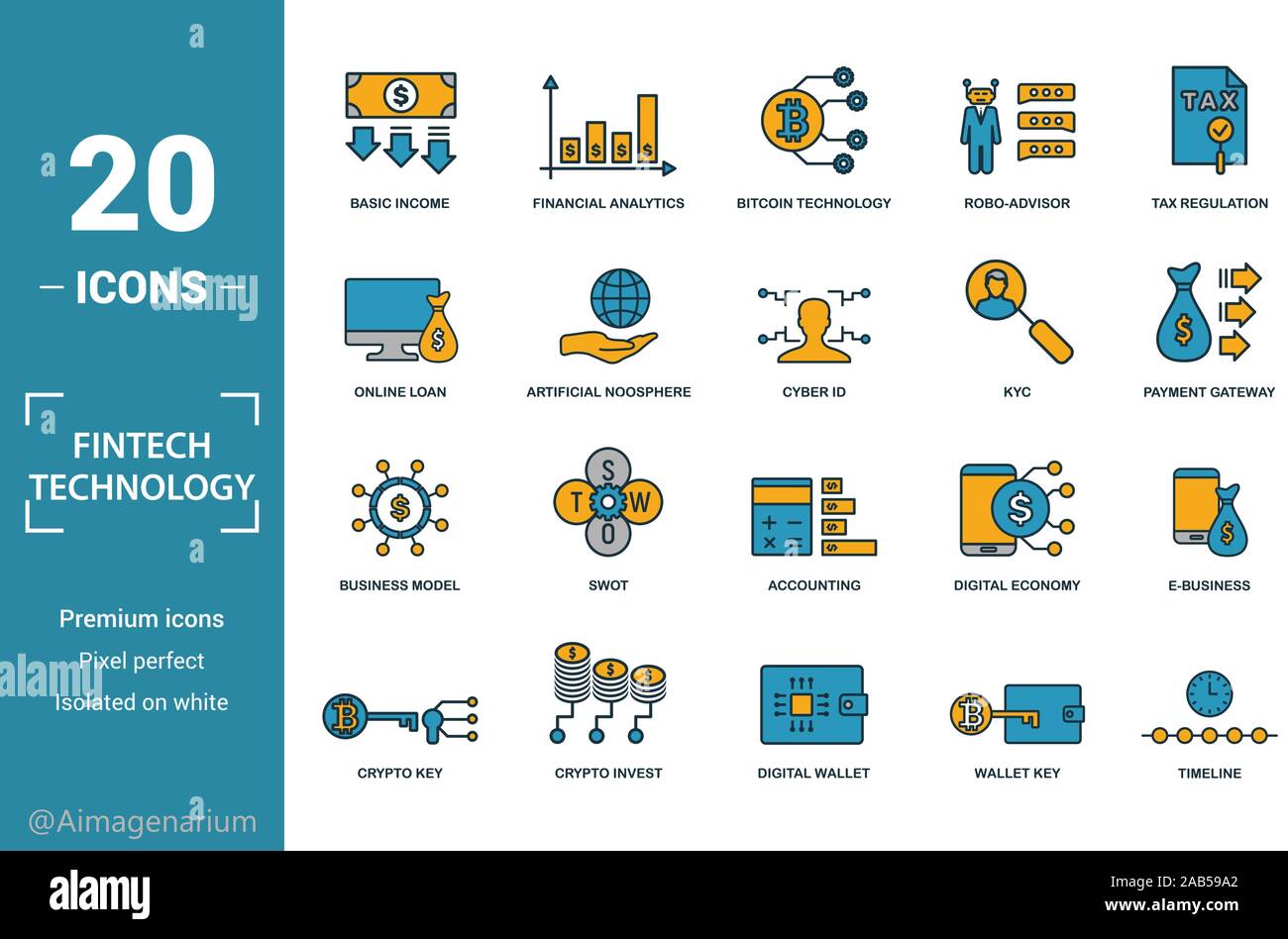 Fintech Technology icon set. Include creative elements basic income ...