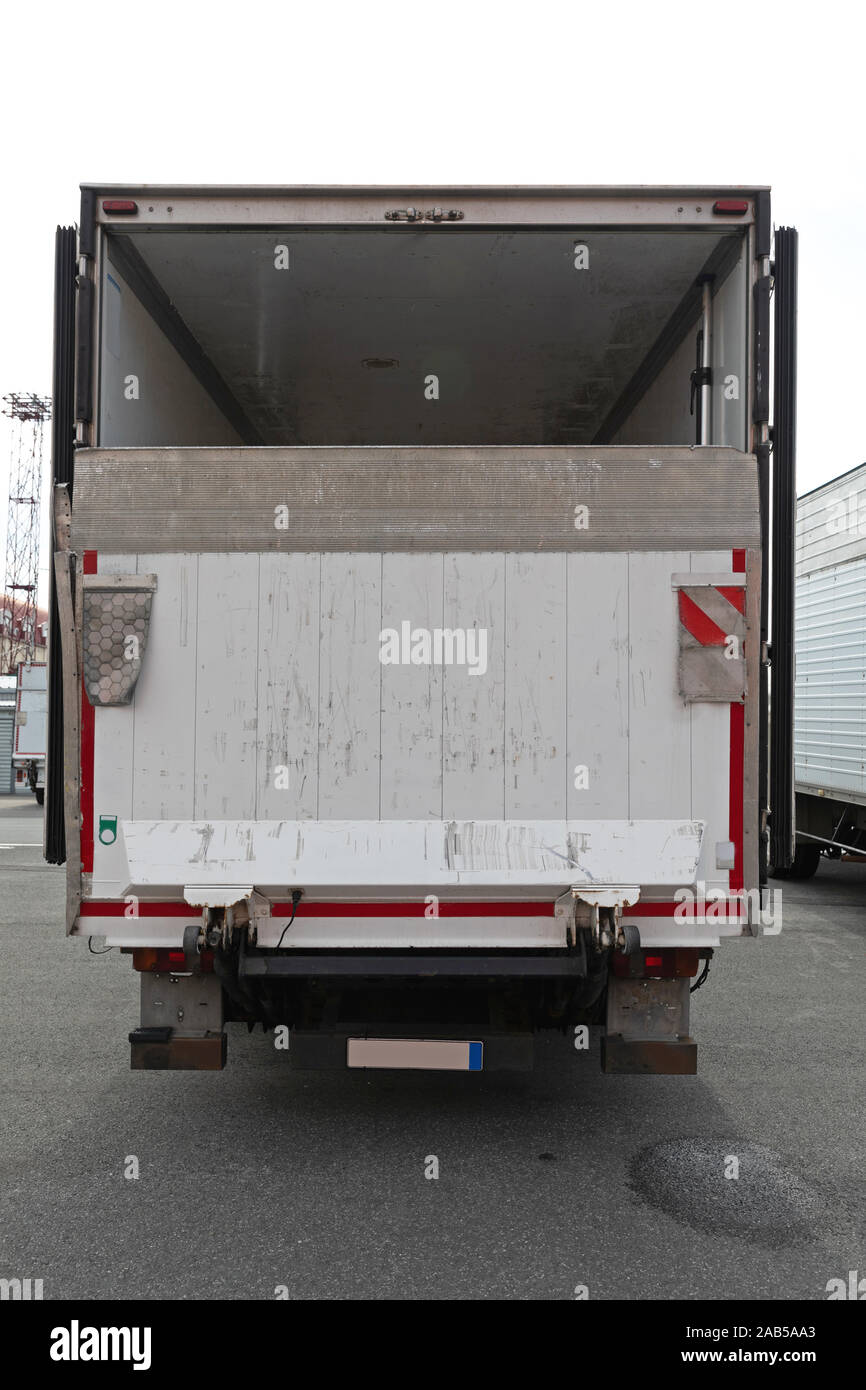 Loading Lift Ramp at Cargo Truck Transport Stock Photo - Alamy