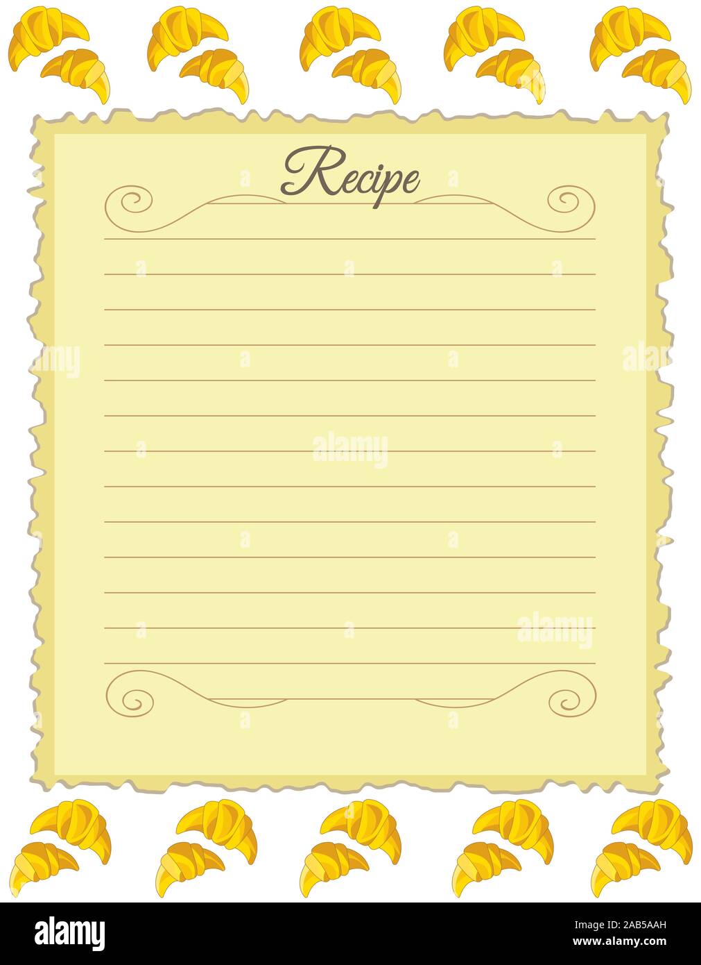 Paper for recipes. Form for recipes. Note paper with croissant ornament ...