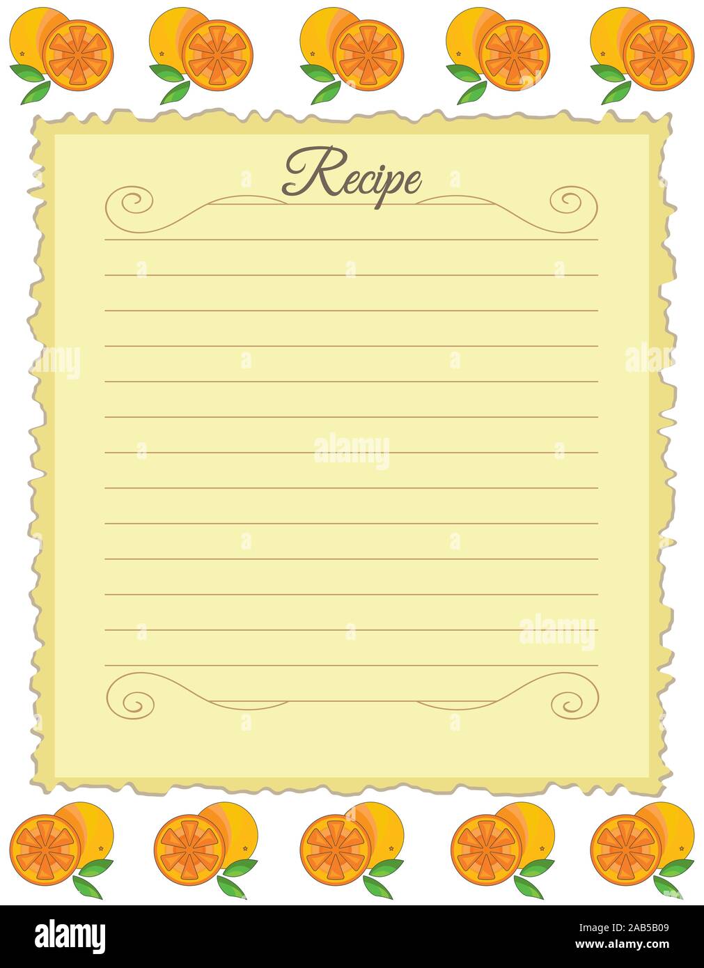 Paper for recipes. Form for recipes. Notebook paper with orange ...