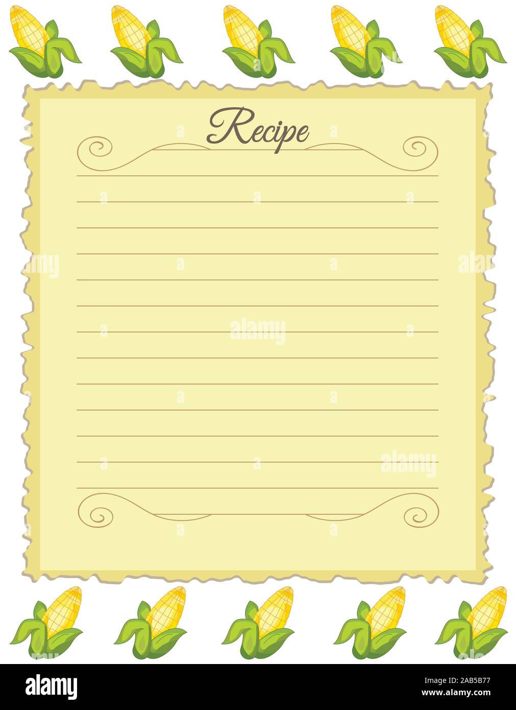 Paper for recipes. Form for recipes. Notebook paper with corn ornament ...
