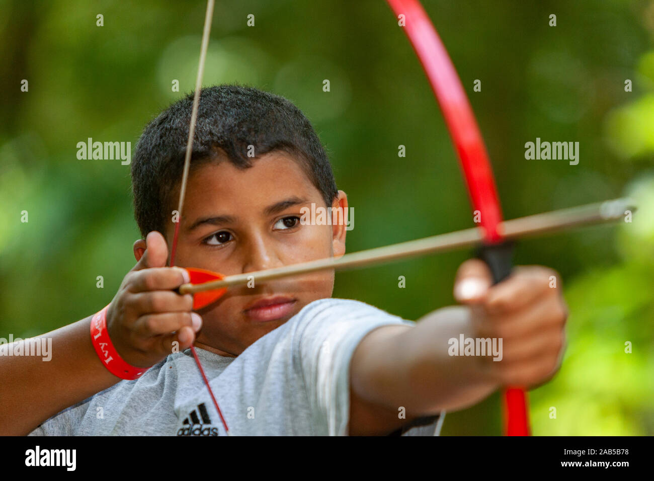 Boys playing archery at day camp Stock Photo - Alamy