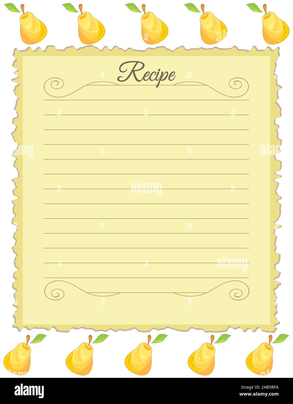 Paper for recipes. Form for recipes. Notebook paper with pear ornament ...