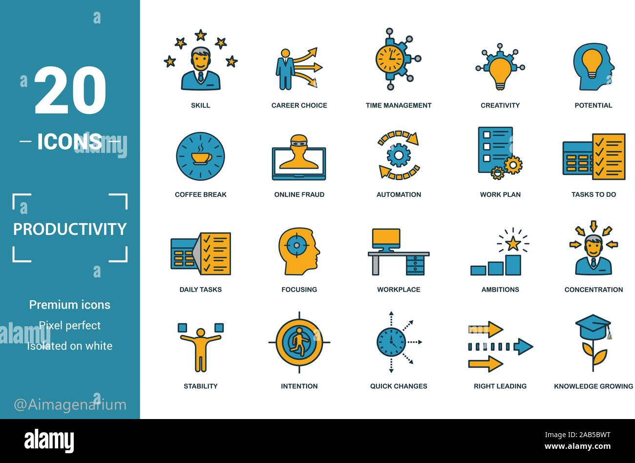 Productivity icon set. Include creative elements skill, time management ...