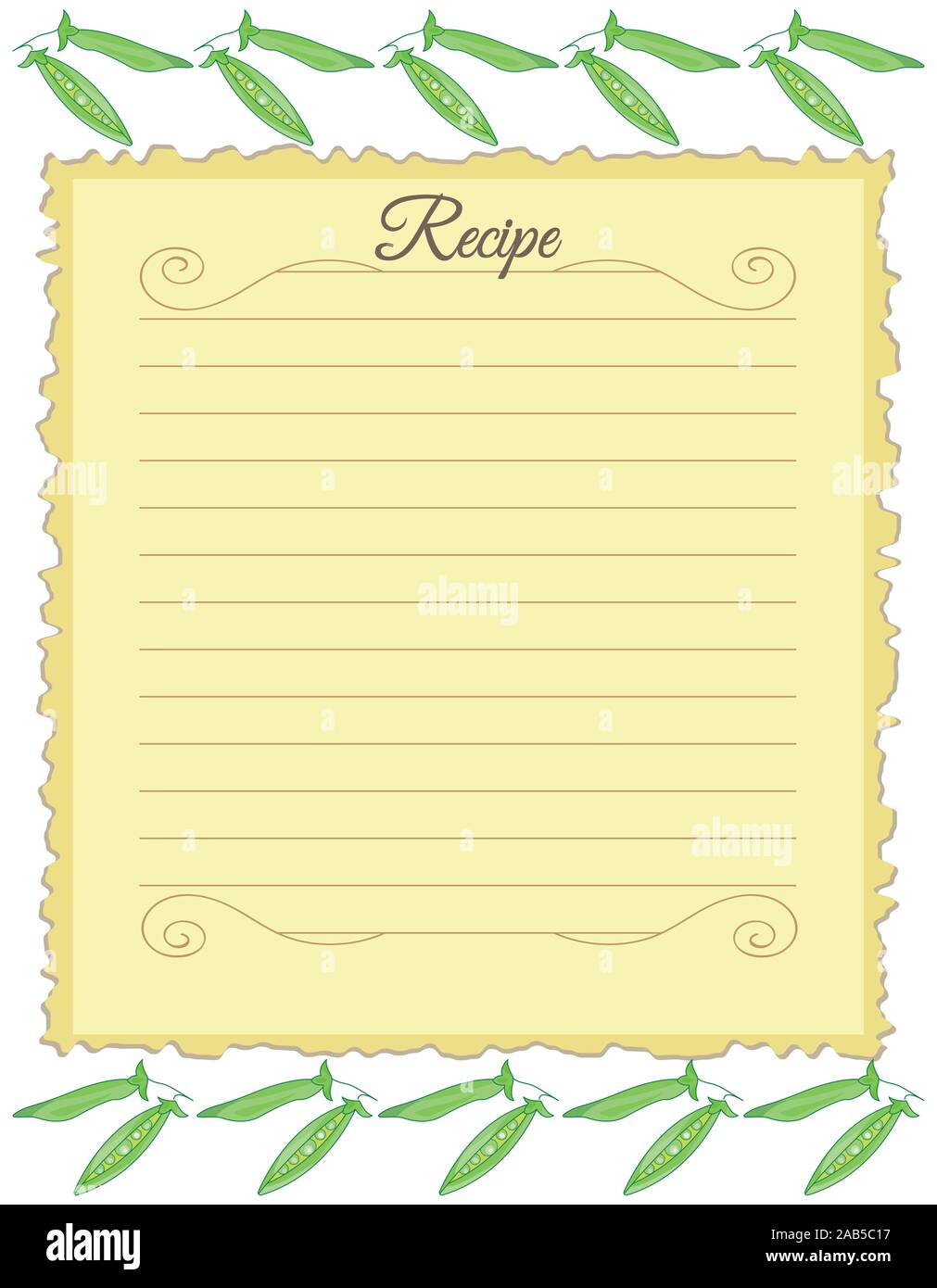 Paper for recipes. Form for recipes. Notebook paper with pea ornaments ...