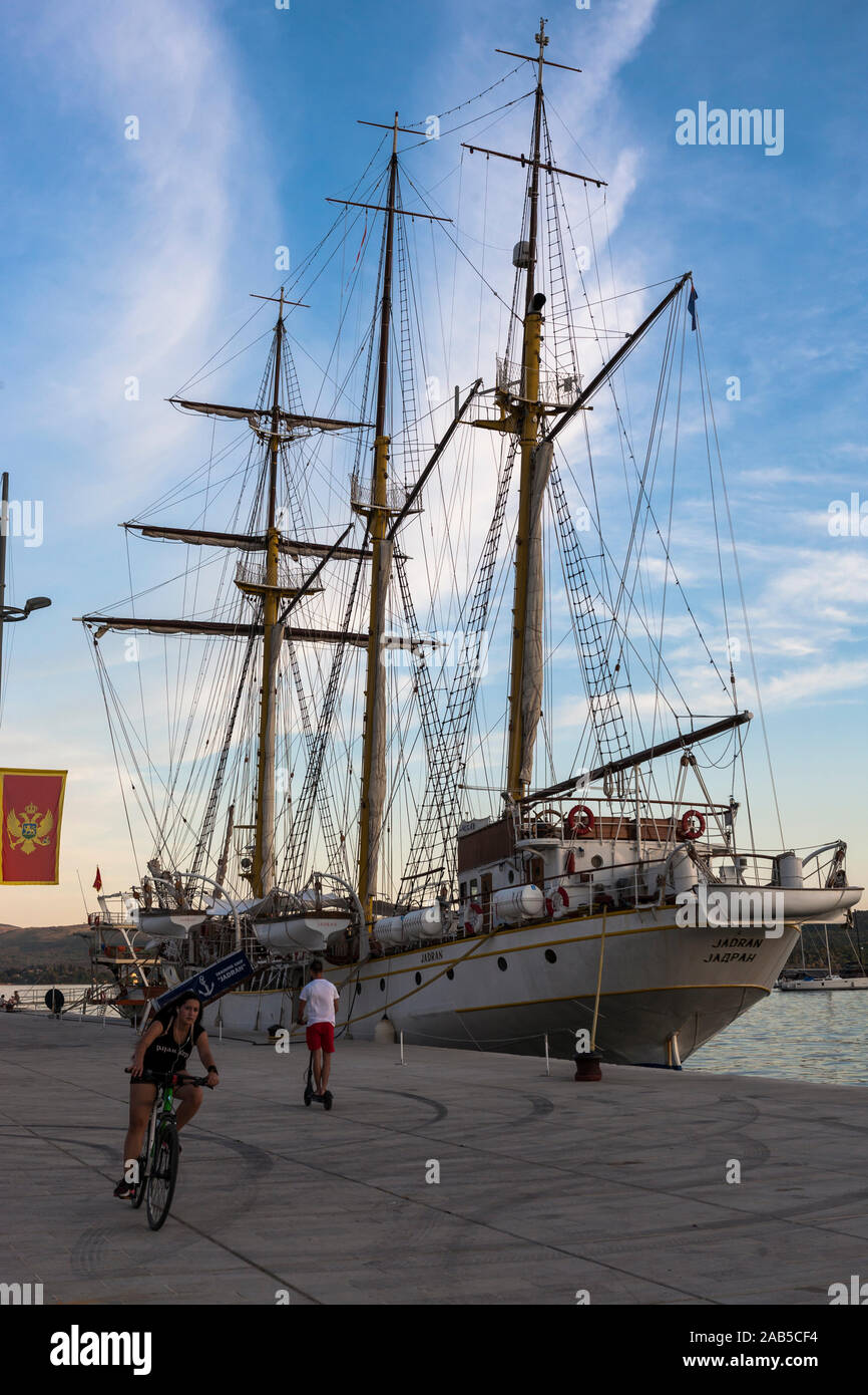 View of the waterfront at Tivat, Montenegro: training ship "Jadran ...