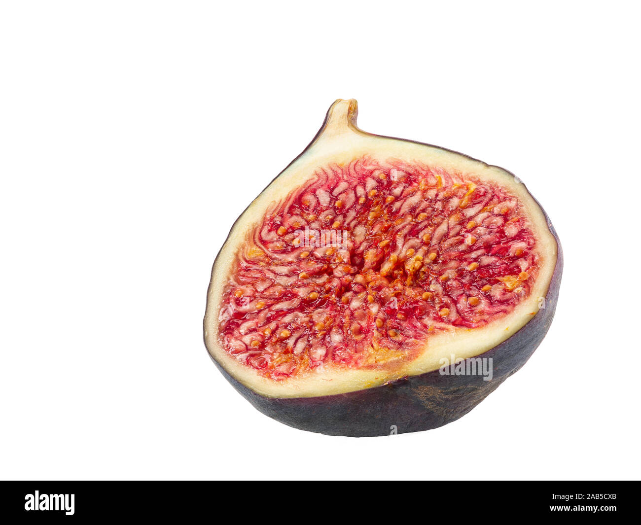 Half of a purple fig isolated on white background with copy space. Soft ...