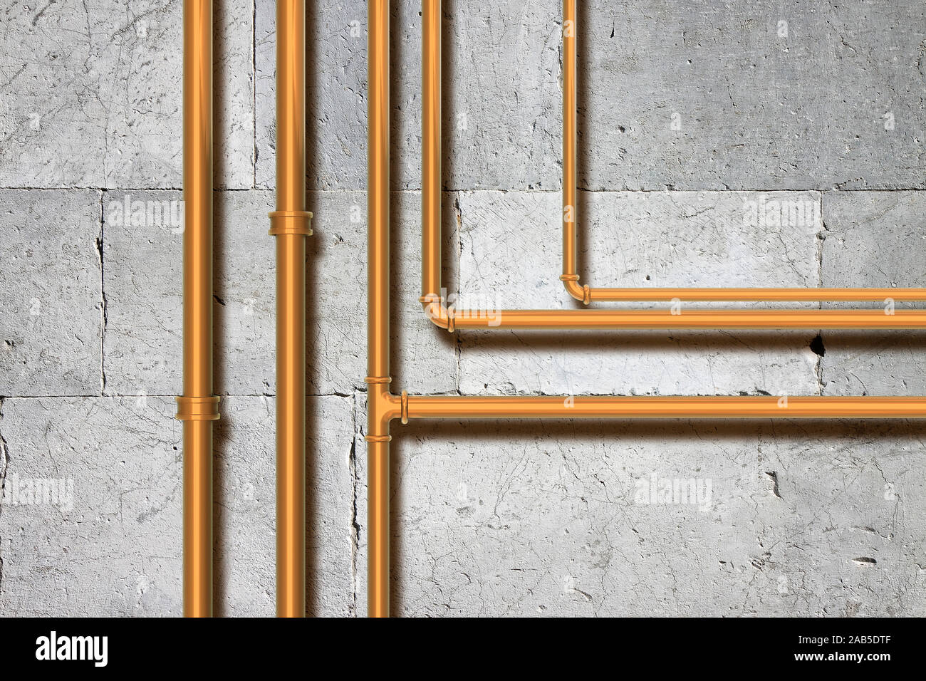 Water and gas pipeline in front of an old stone wall Stock Photo - Alamy