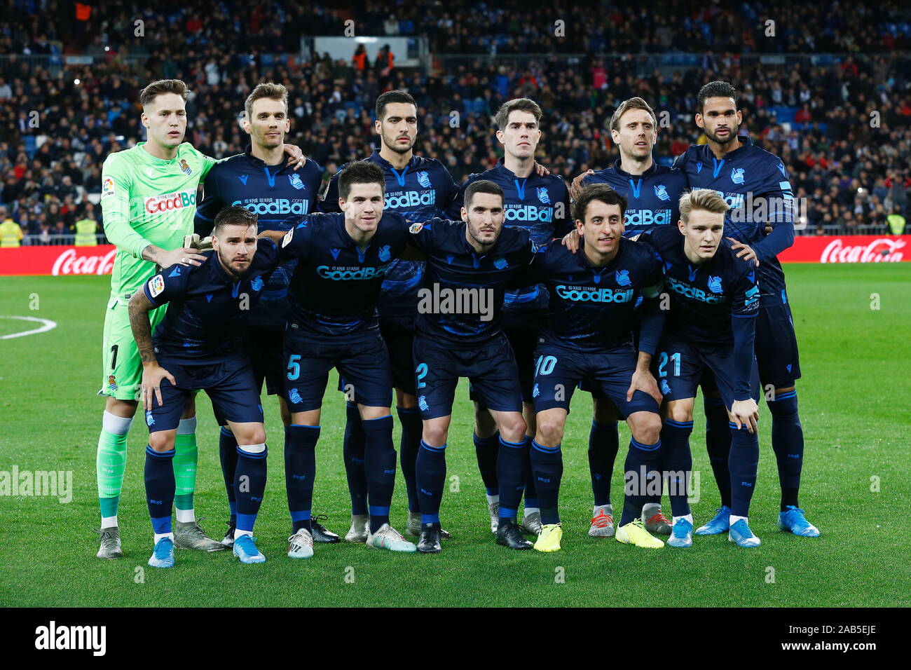 Madrid, Spain. 23rd Nov, 2019. Real Sociedad team group line-up ...