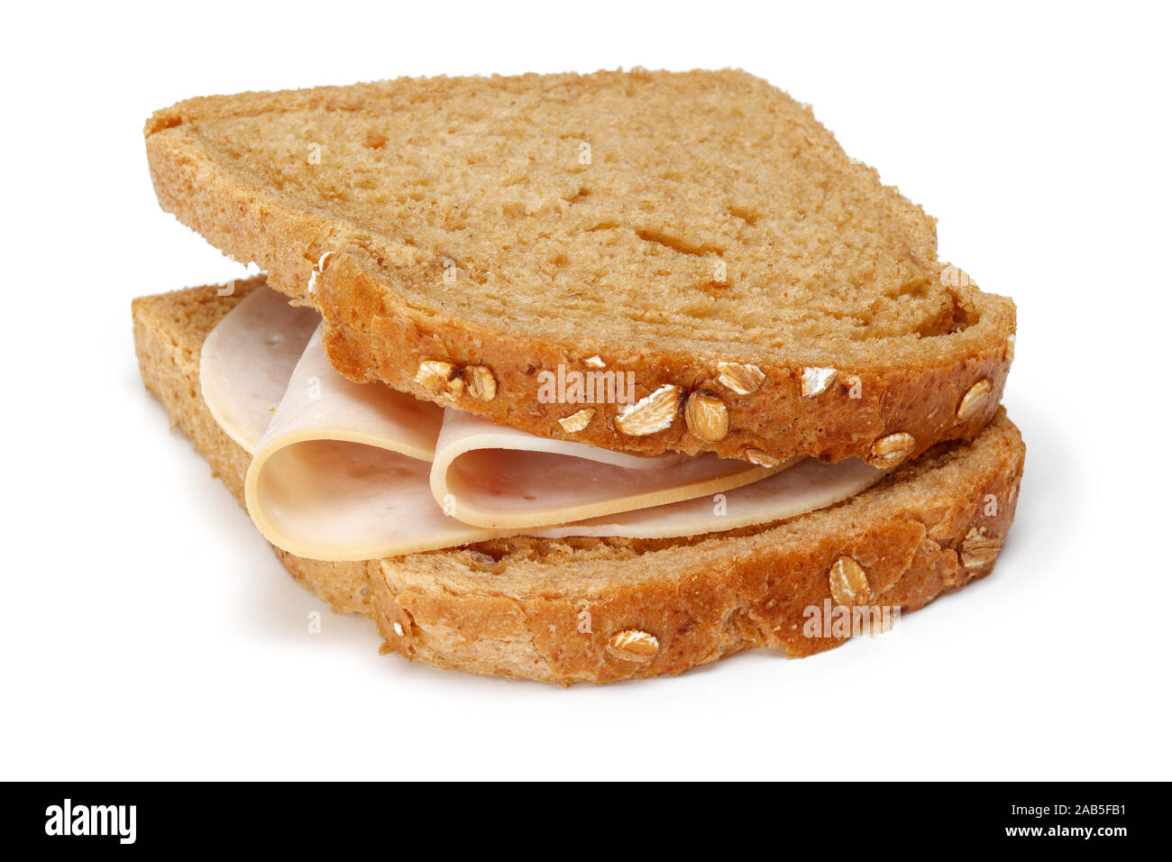 Chicken ham slices with bread slices isolated on white background Stock ...