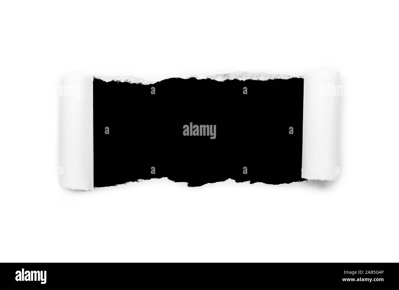Hole in white paper with torn edges isolated on a white background with ...
