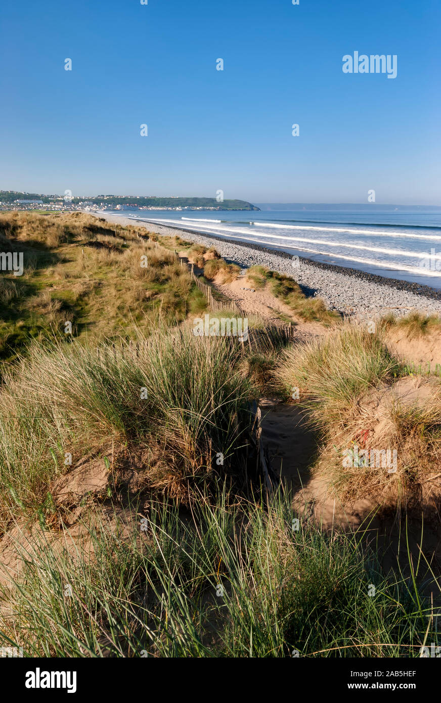 Sand dunes at Northam Burrows looking towards Westward Ho!, North Devon ...
