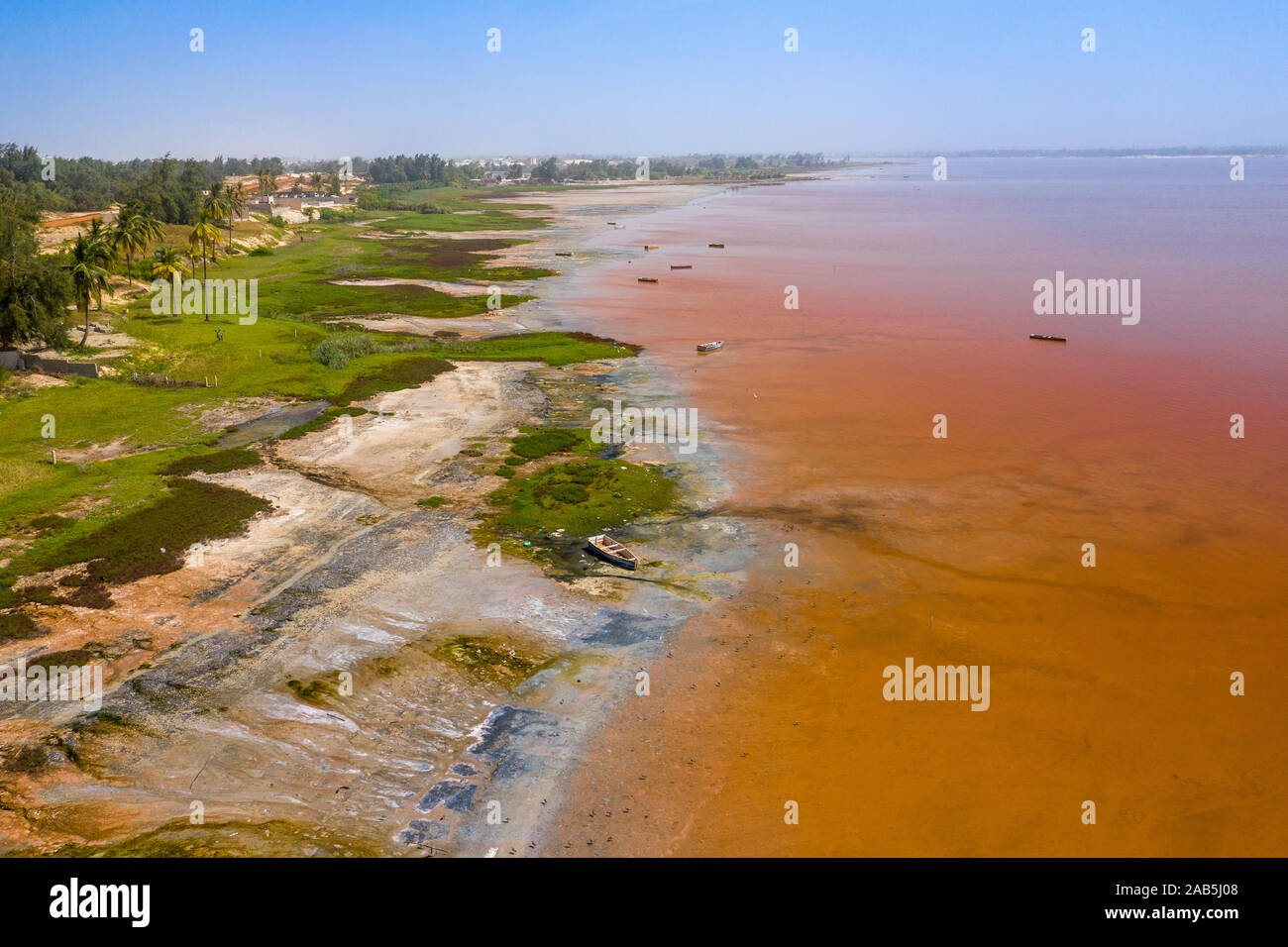 Aerial view of the pink Lake Retba or Lac Rose in Senegal. Photo made ...