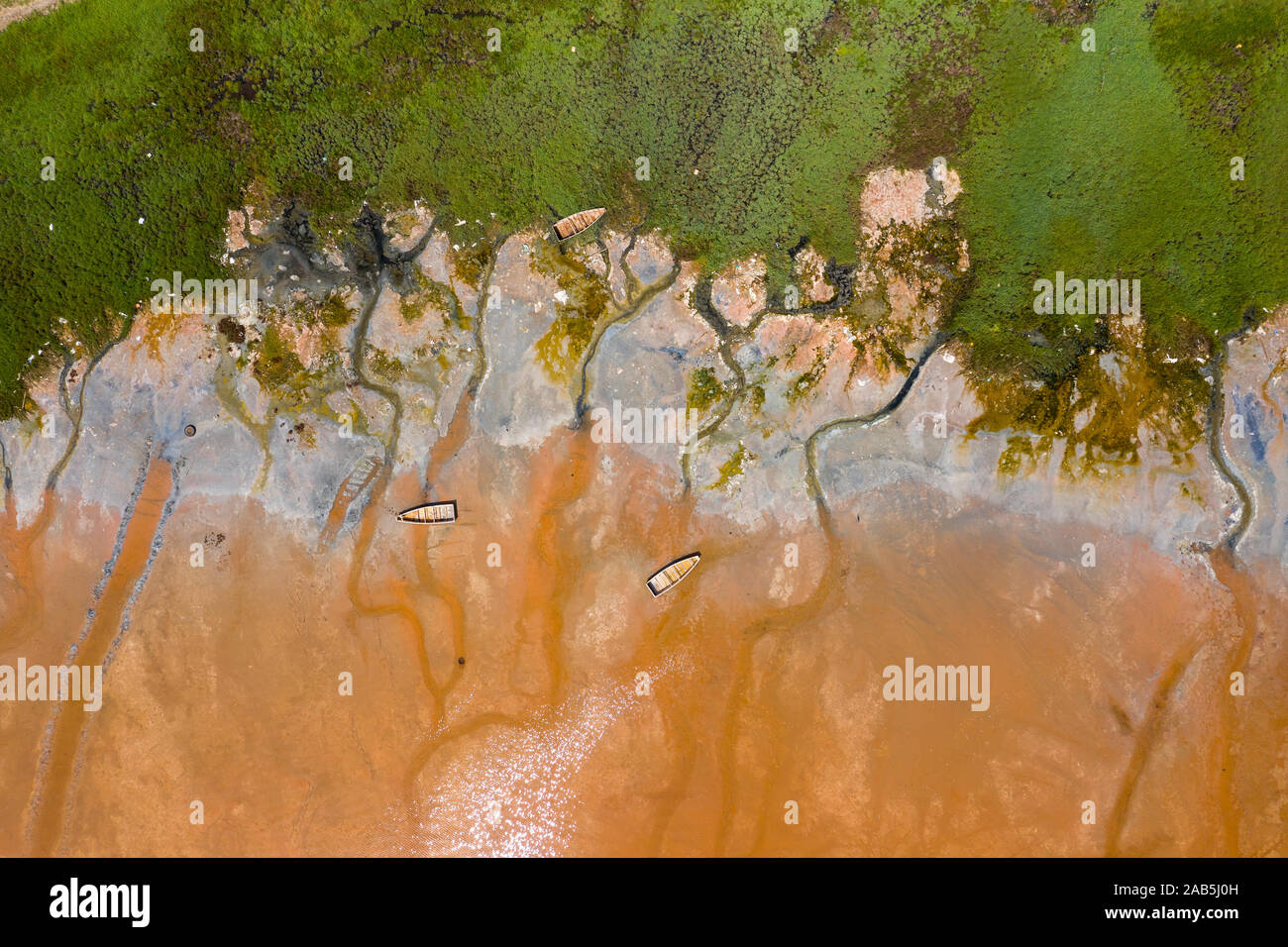 Aerial view of the pink Lake Retba or Lac Rose in Senegal. Photo made ...