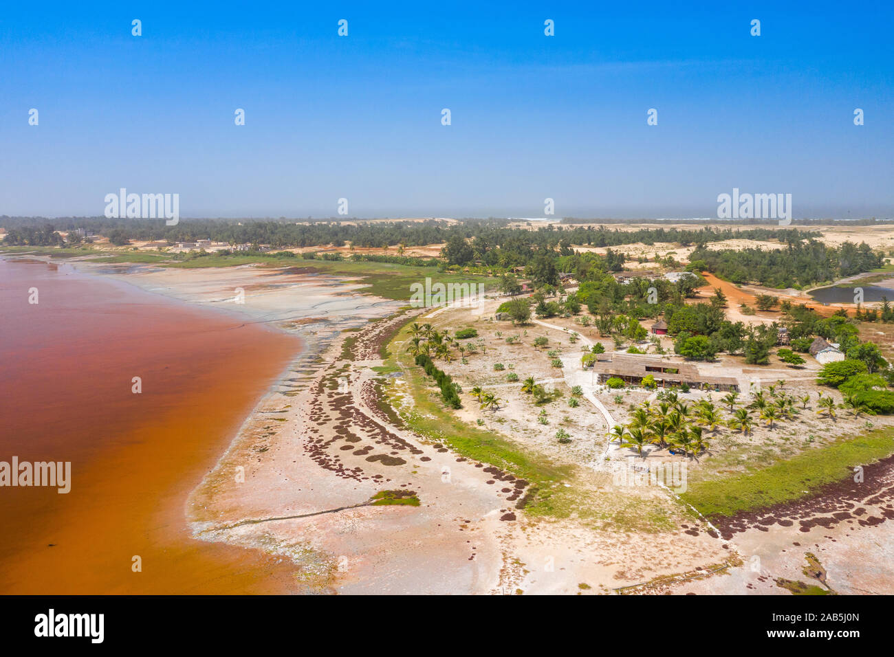 Aerial view of the pink Lake Retba or Lac Rose in Senegal. Photo made ...