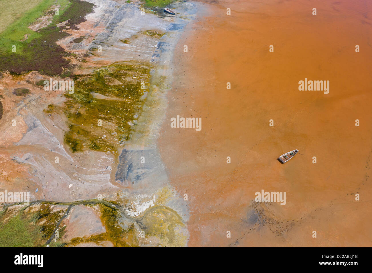 Aerial view of the pink Lake Retba or Lac Rose in Senegal. Photo made ...