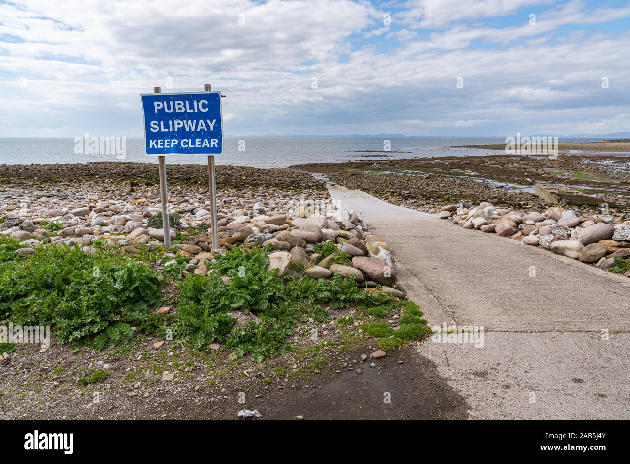 Sign: Public Slipway, Keep Clear - seen in Parton Beach, Cumbria ...