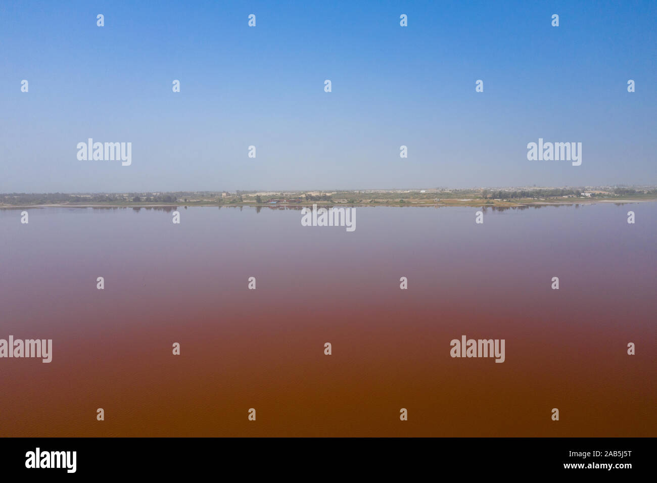 Aerial view of the pink Lake Retba or Lac Rose in Senegal. Photo made ...
