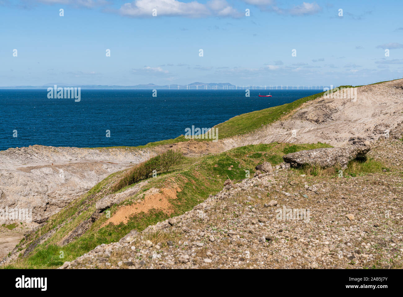 The Irish Sea and the Robin Rigg Offshore Wind Farm, seen from the ...