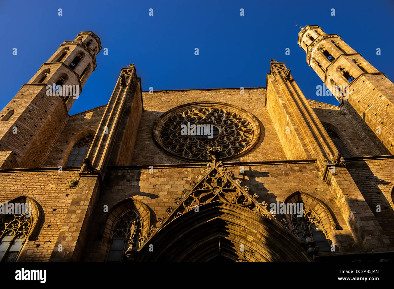 Barcelona, Spain. The facade of the Basilica de Santa Maria del Mare ...