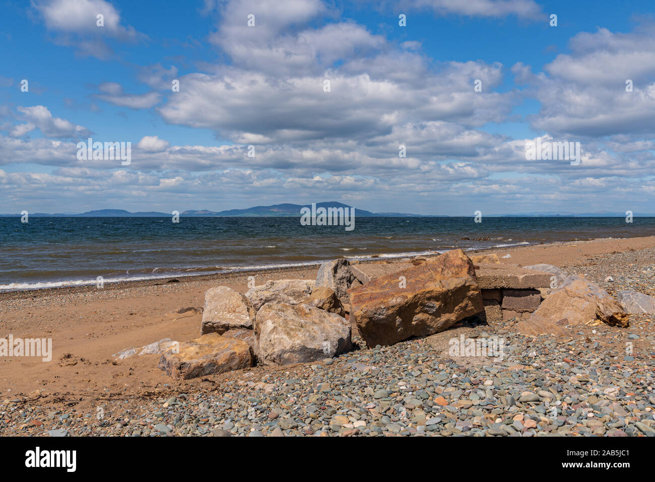 The coastline and the pebble beach near Allonby, Cumbria, England, UK ...