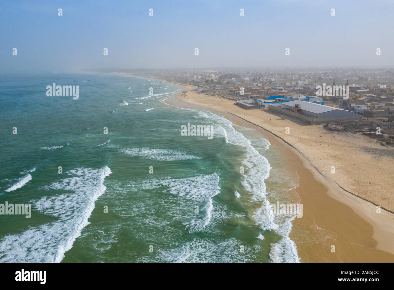 Aerial view of fishing village, pirogues fishing boats in Kayar ...