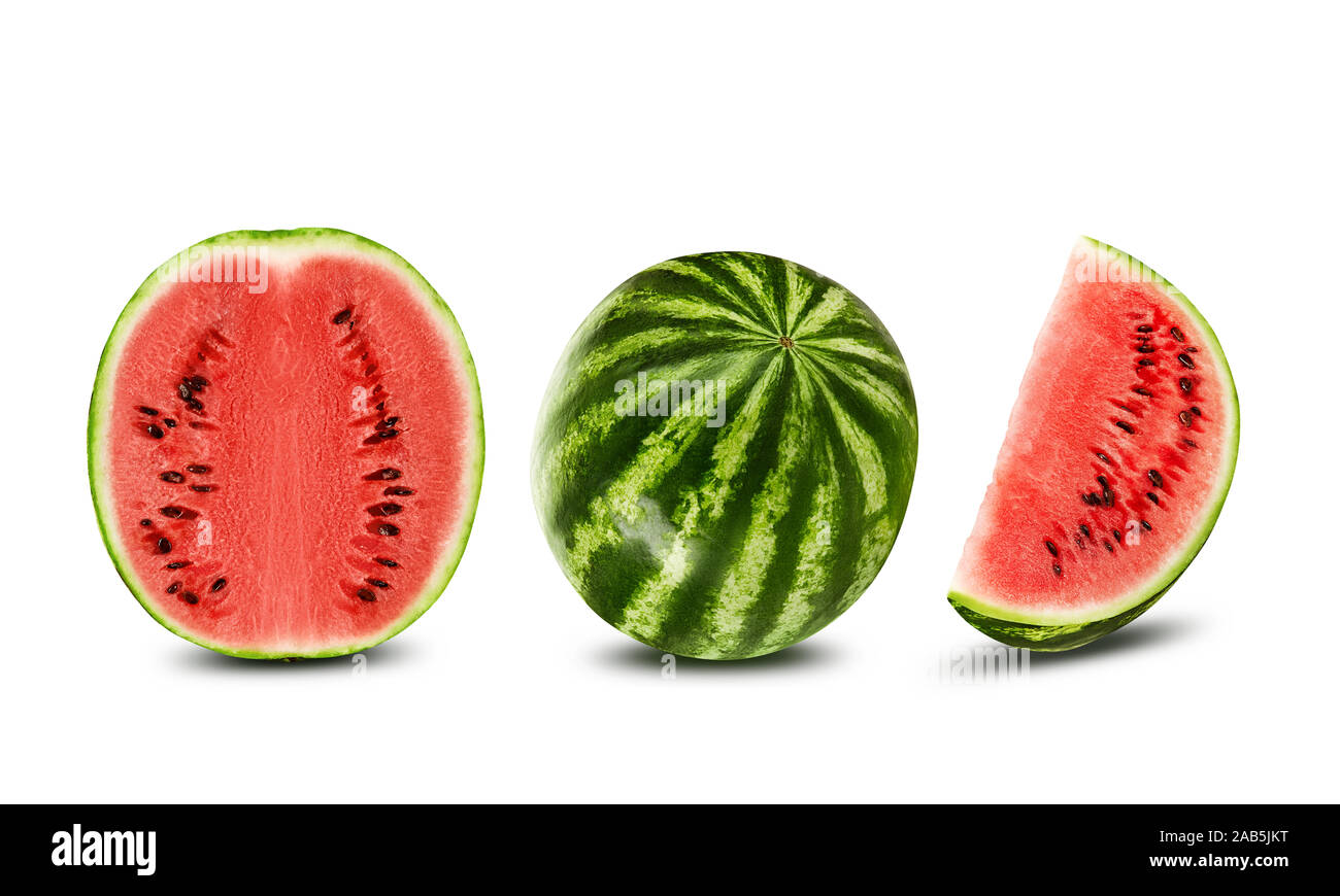 Green, striped watermelon isolated on white with copy space for text ...