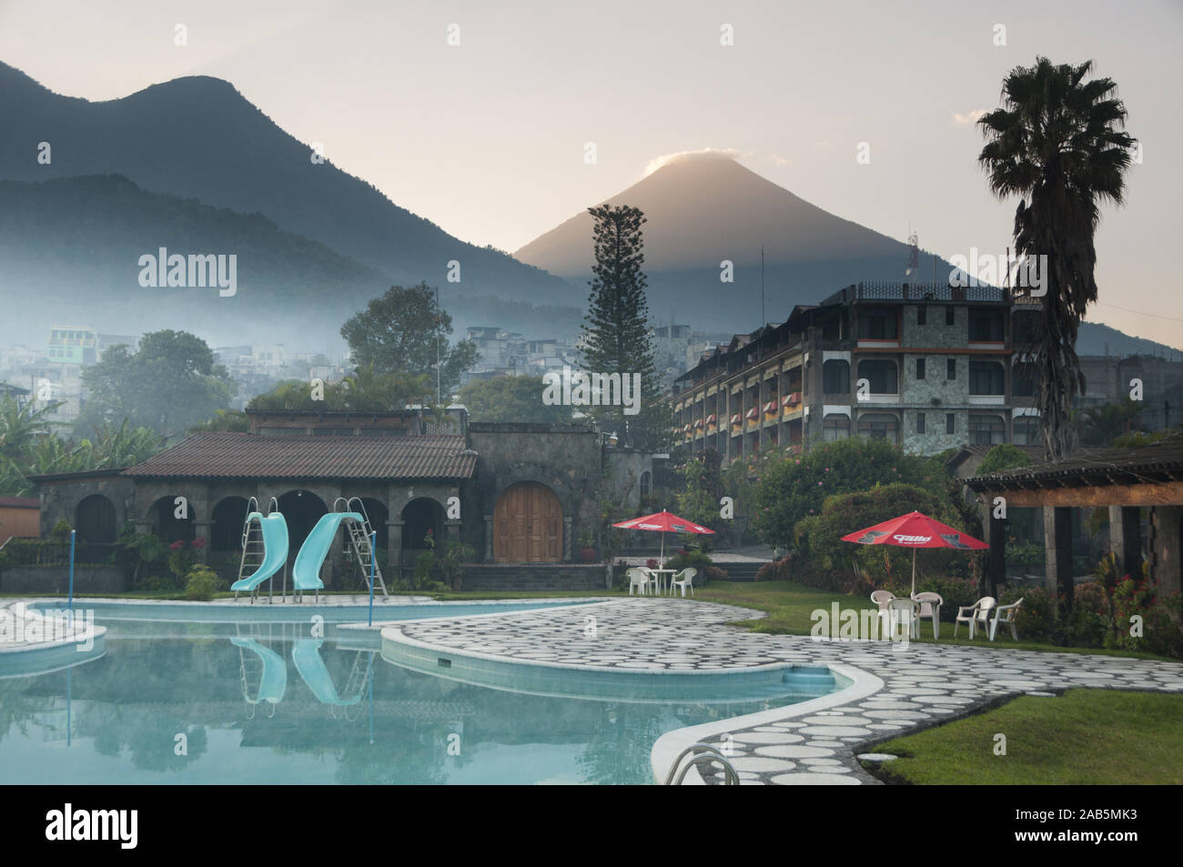 Guatemala, Lake Atitlan, Santiago Atitlan, Hotel Bambu, grounds with ...