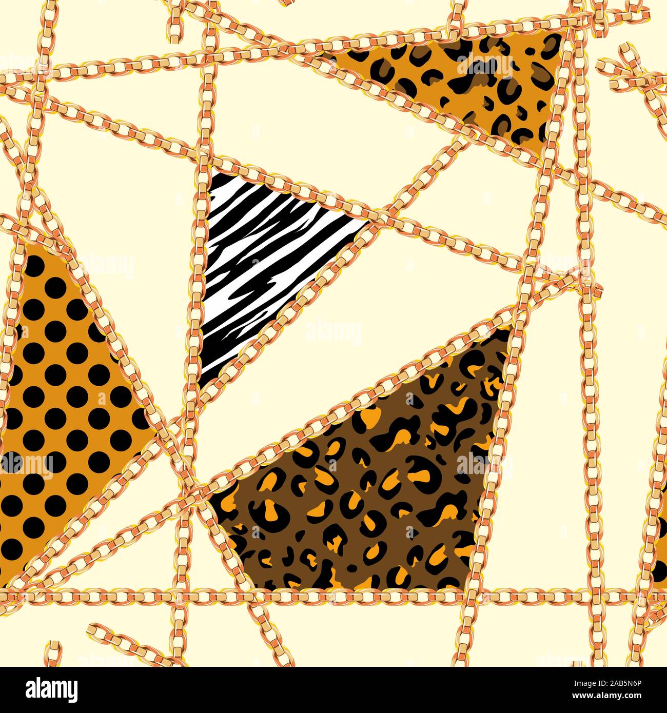 Animal skin texture with golden chains on colored background. Seamless ...