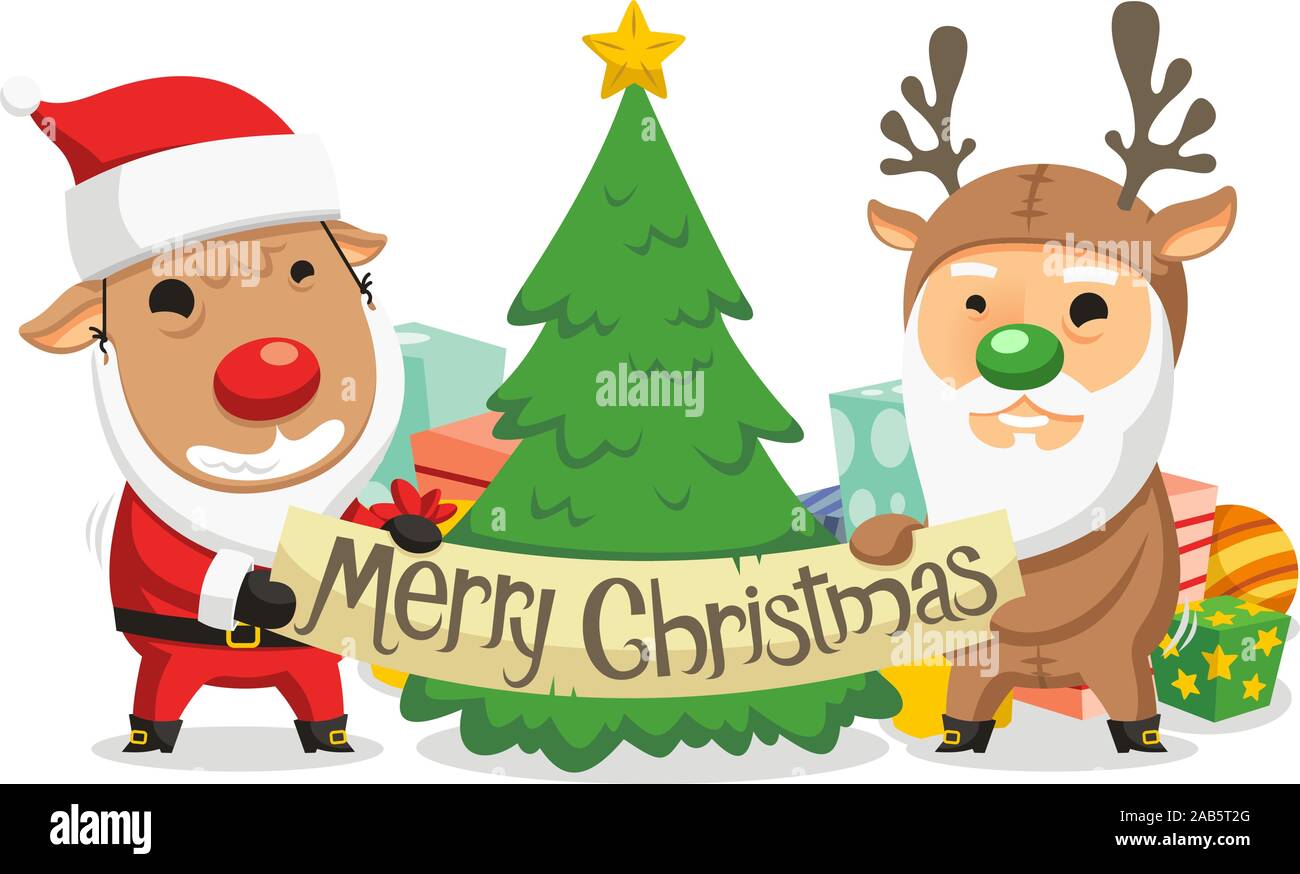Christmas banner with cartoon characters vector illustration Stock ...