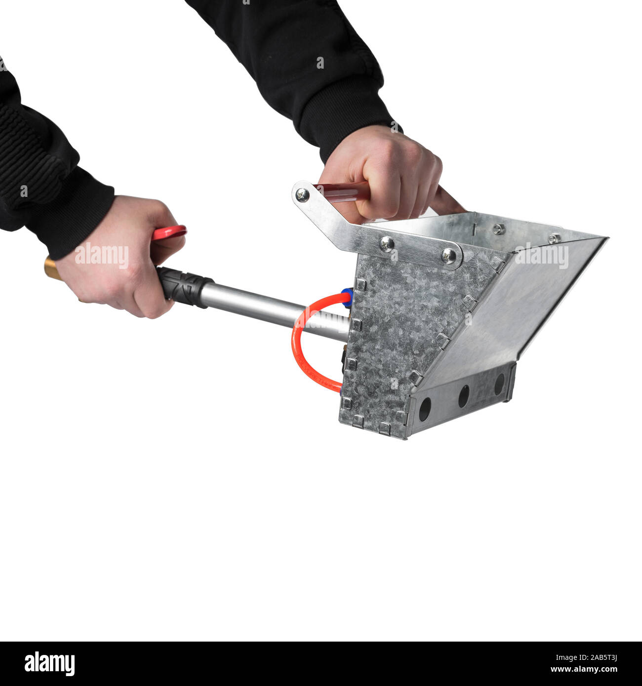 nozzle for plastering work, plaster industrial pump machine on a white ...