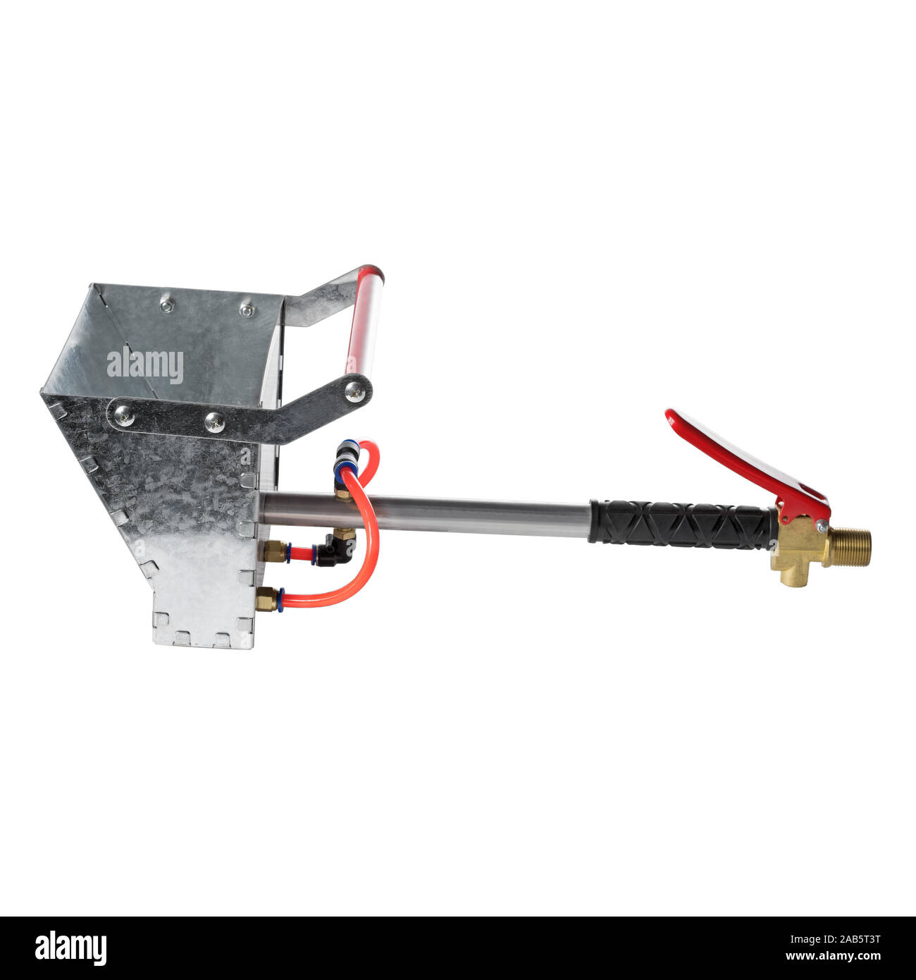 nozzle for plastering work, plaster industrial pump machine on a white ...