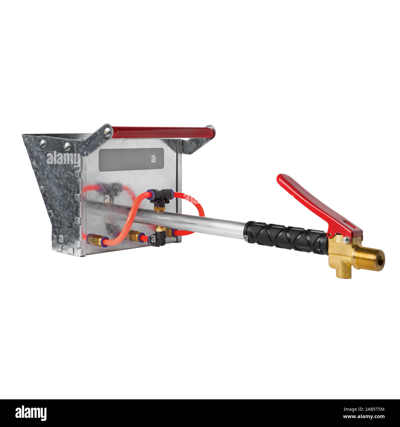 nozzle for plastering work, plaster industrial pump machine on a white ...