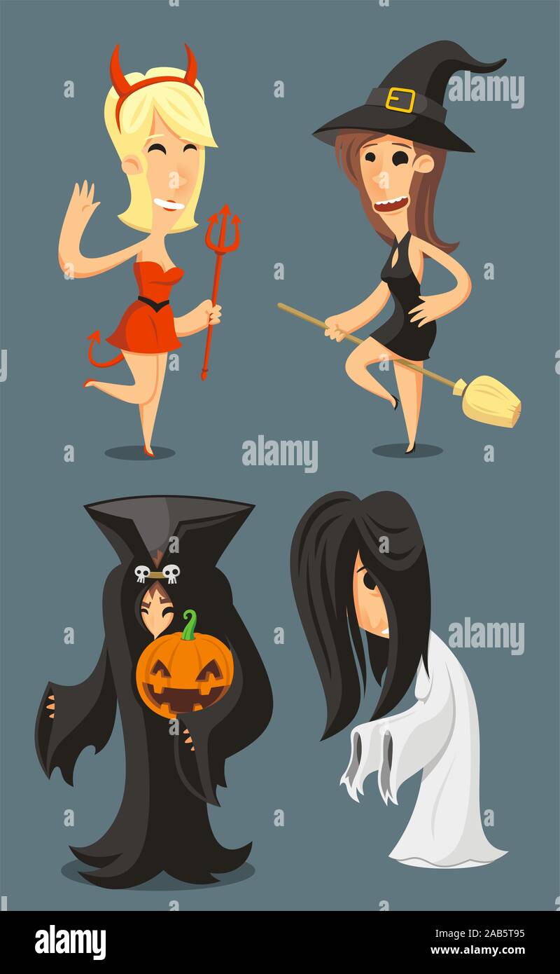 people dressed in halloween costumes vector cartoon set Stock Vector ...
