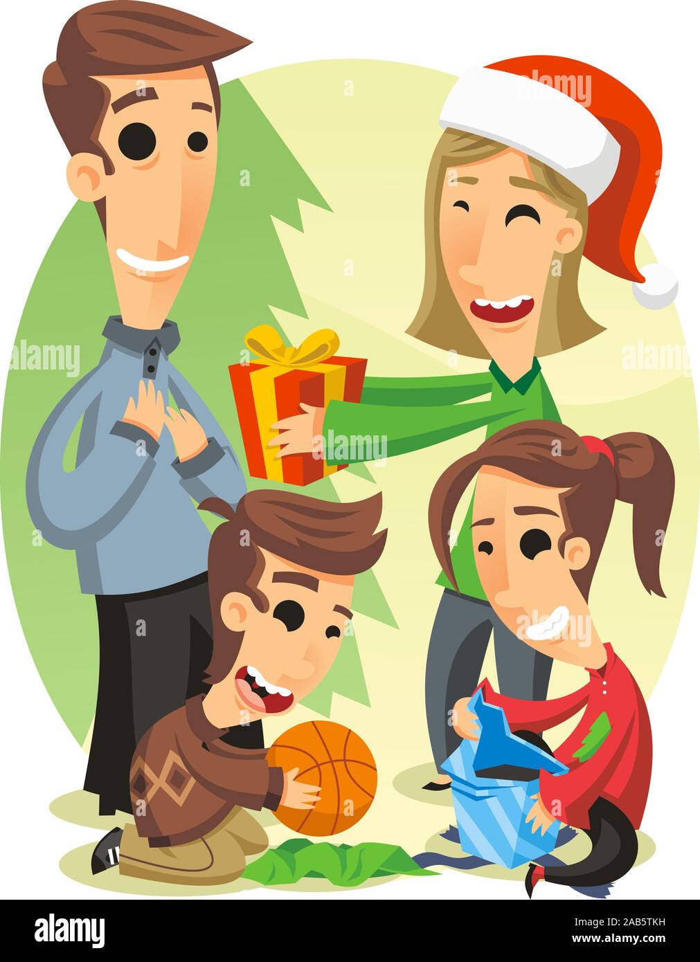 Family opening christmas presents Stock Vector Images - Alamy
