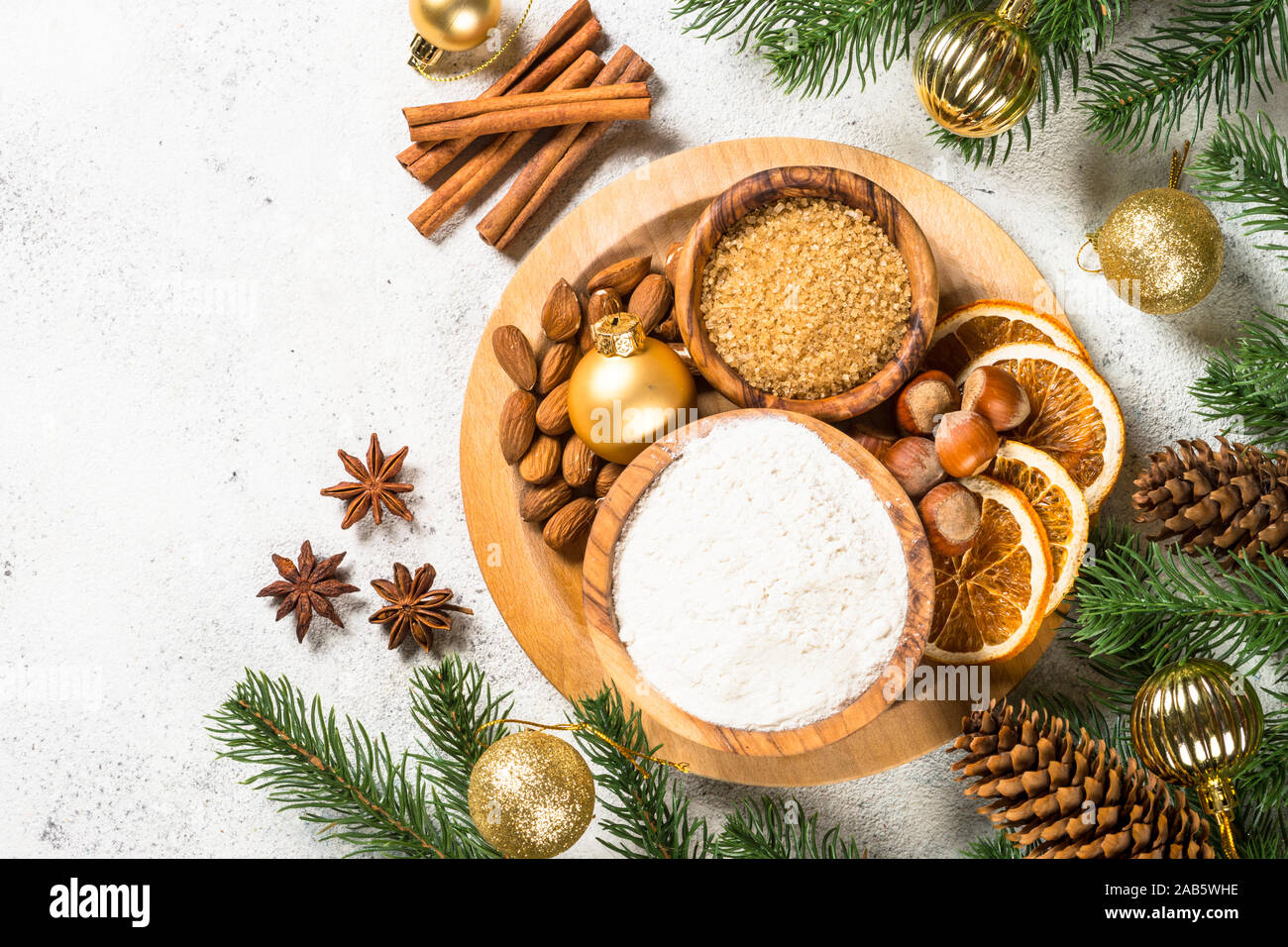 Christmas baking background with spices on white Stock Photo - Alamy