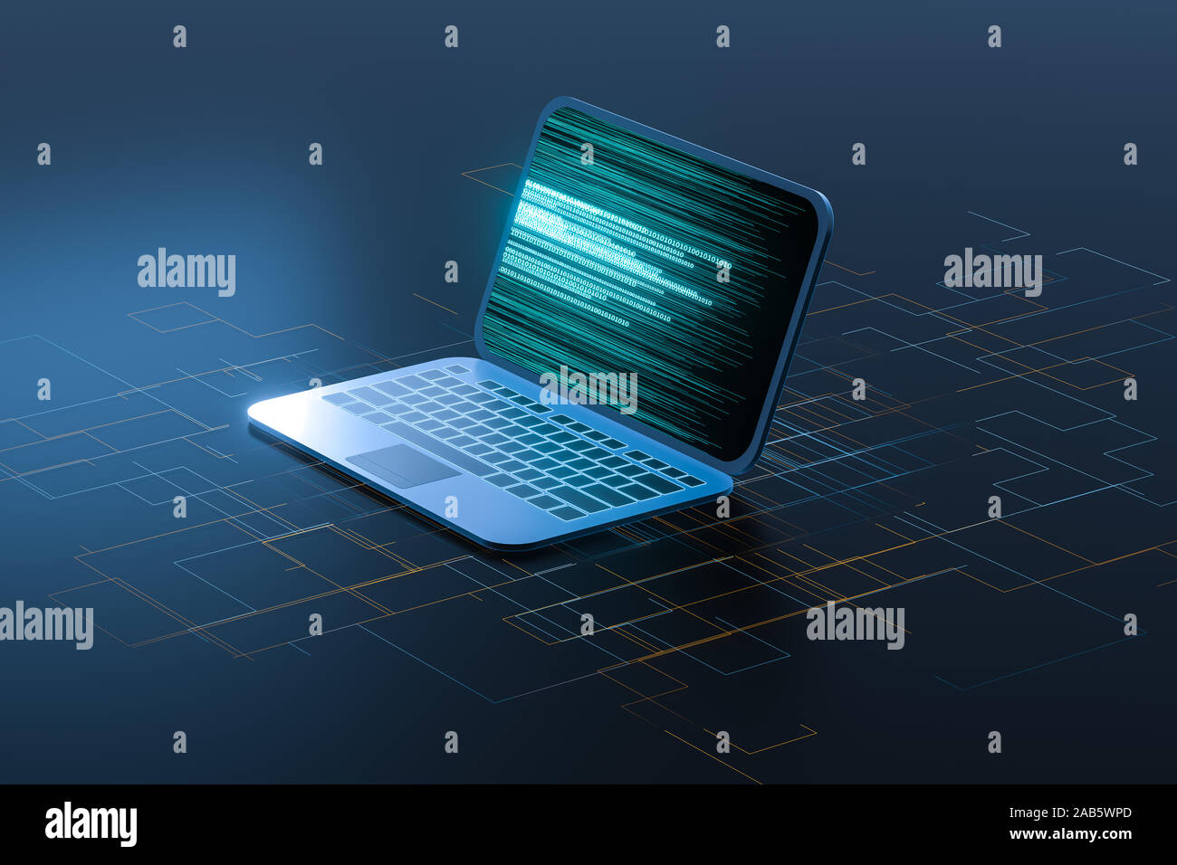 Laptop with black background, technological concept, 3d rendering ...