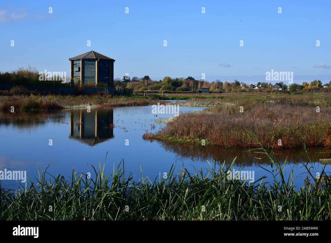 Bird hide / observatory at the WWT London Wetland Centre, Queen ...