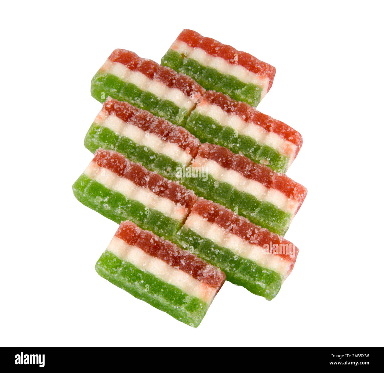 East three-coloured (red, green, white ) sweets from color fruit candy ...