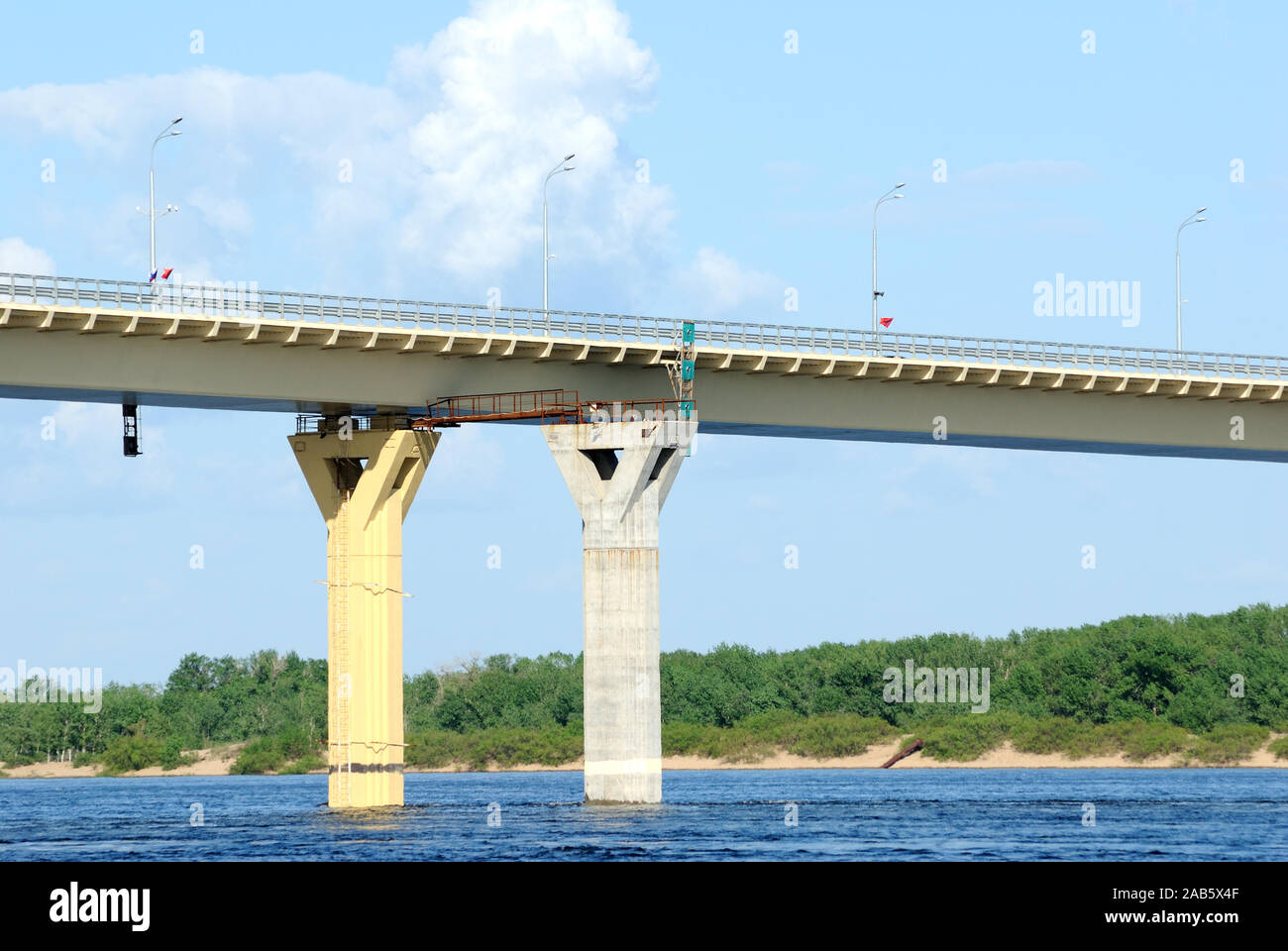 Construction of a new bridge over the river Volga, Russia Stock Photo ...
