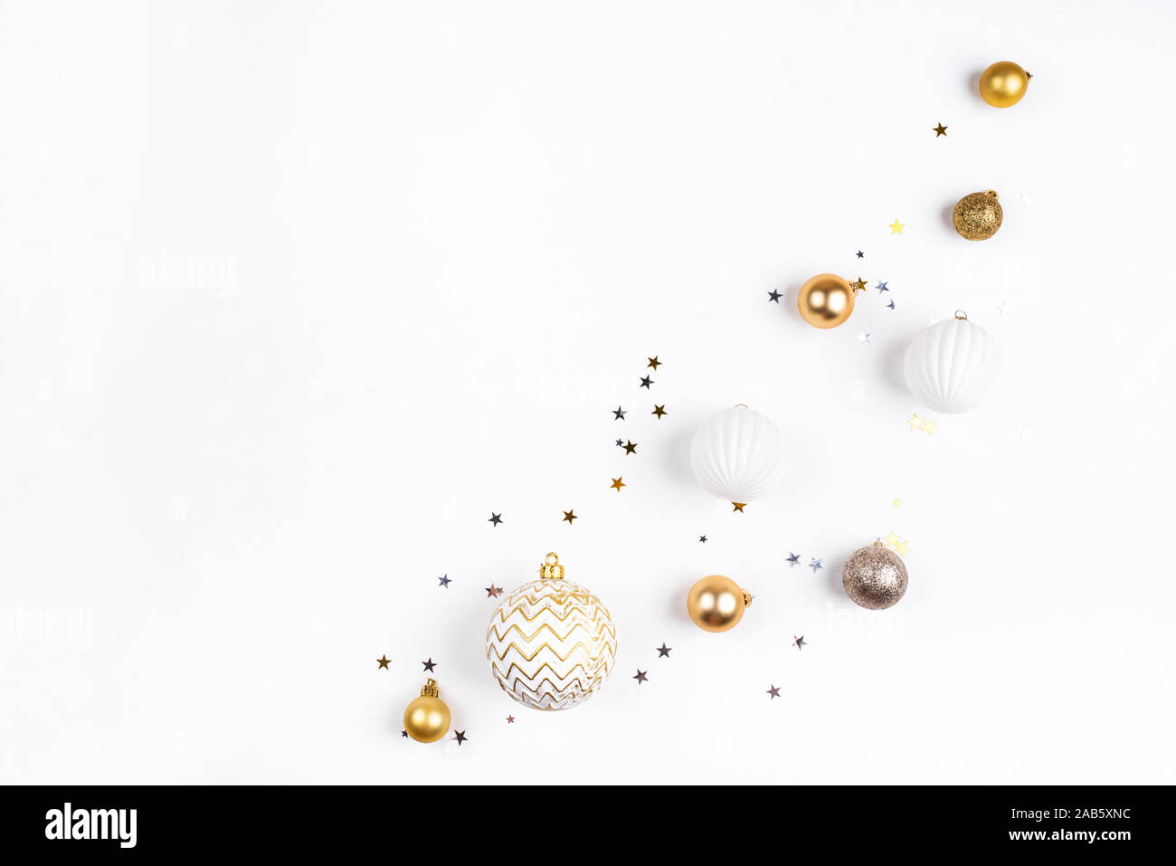Festive white background with Christmas decorations Stock Photo - Alamy