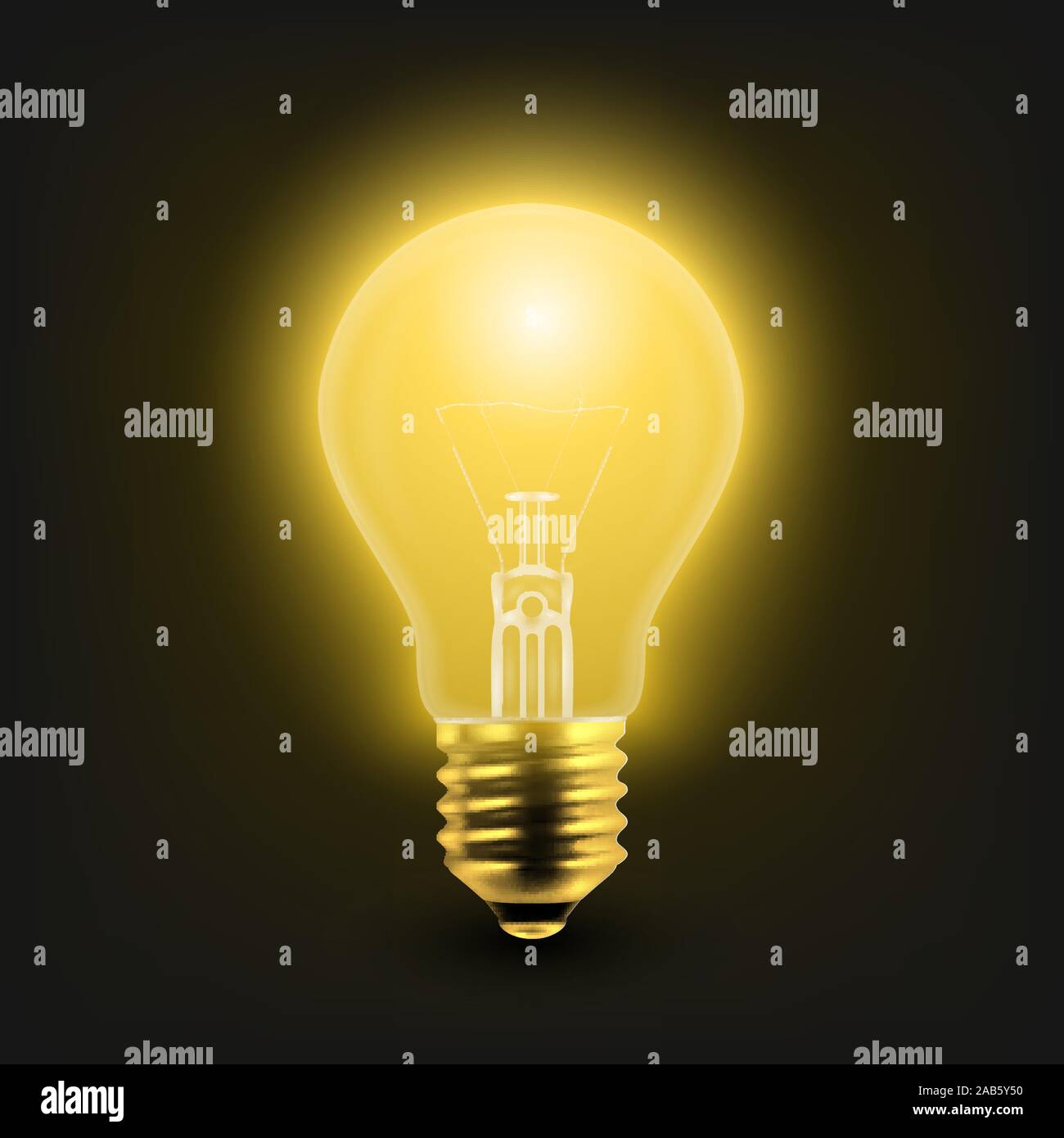 Vector 3d Realistic Turning On Light Bulb Icon Closeup Isolated on White Background. Glowing ...