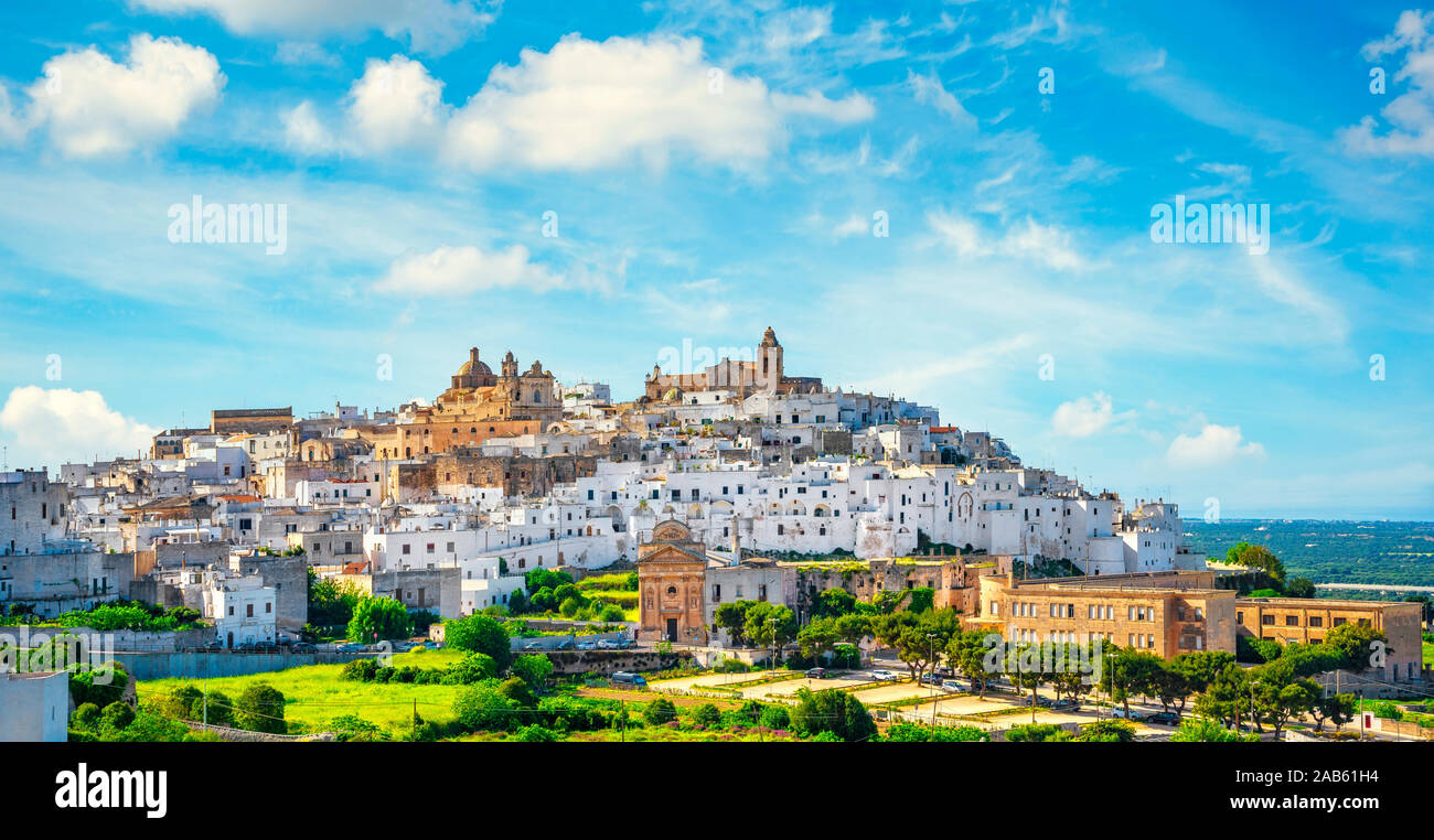 Ostuni white town skyline at sunset, Brindisi, Apulia southern Italy ...