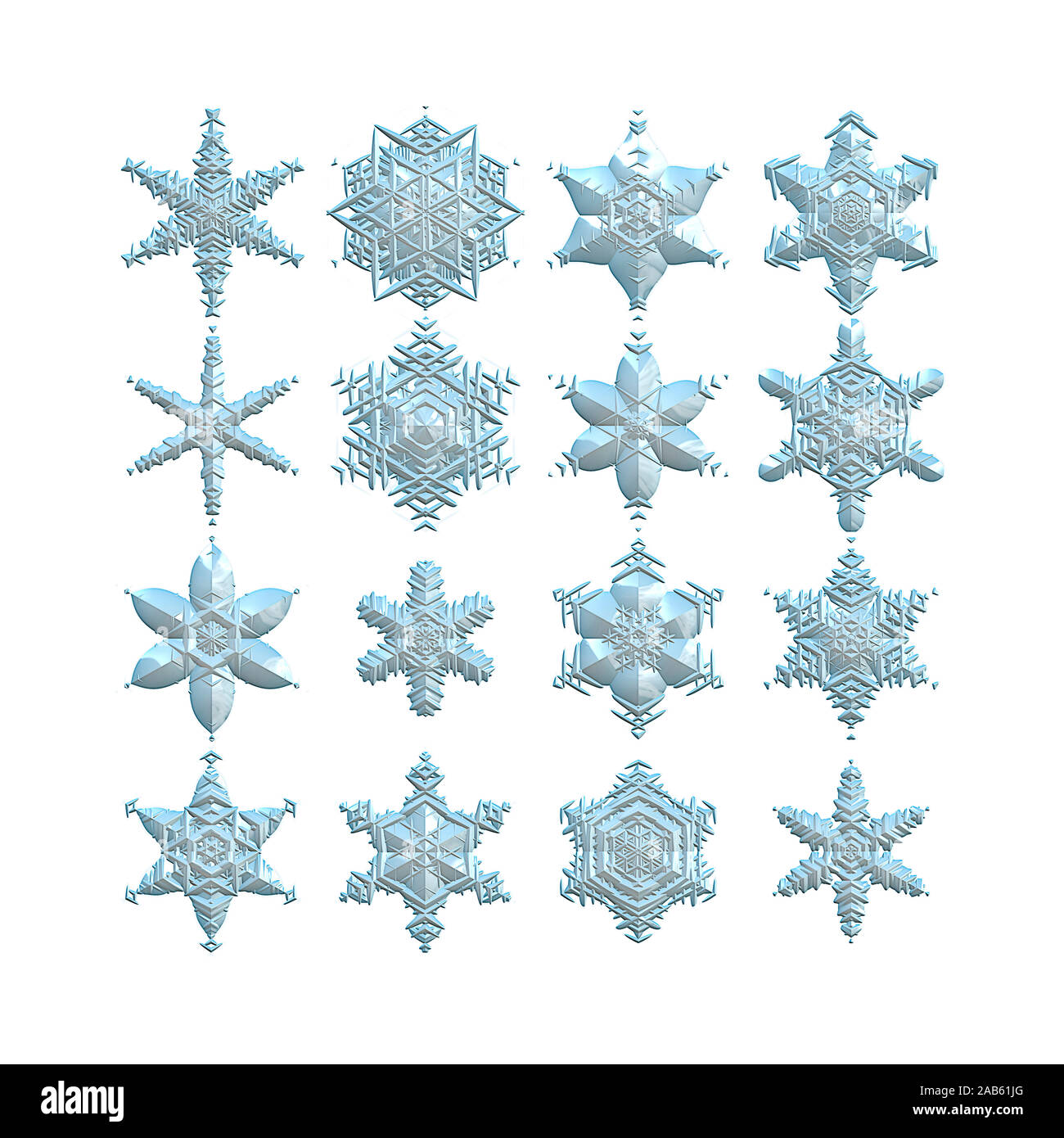 An illustration of 16 different stylish snowflakes Stock Photo - Alamy