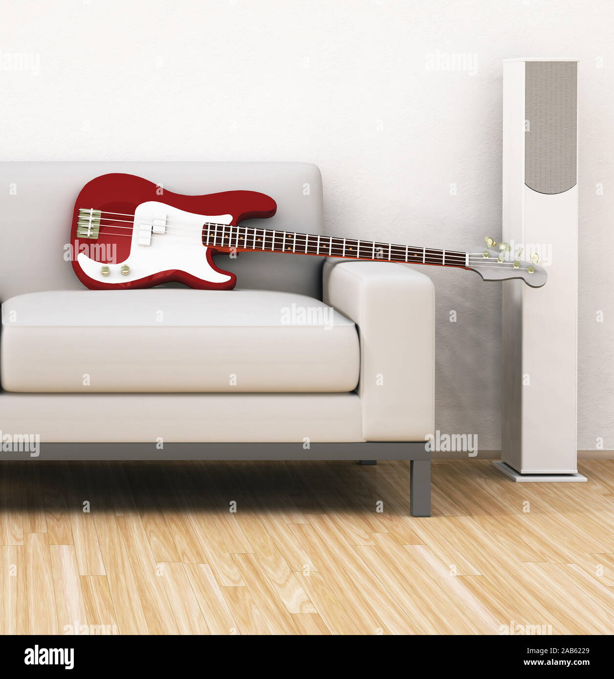 An illustration of a sofa with a guitar Stock Photo - Alamy