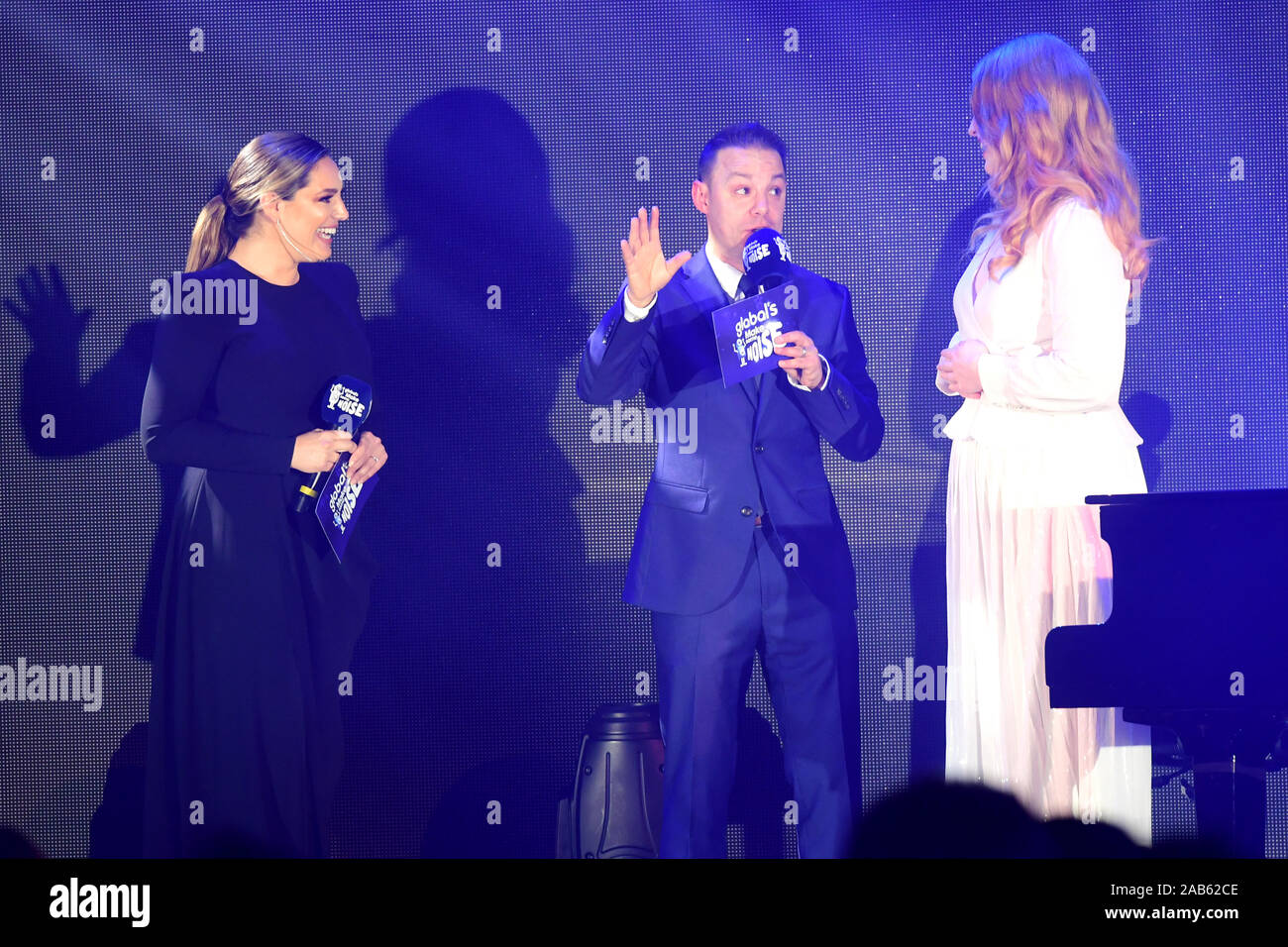 Presenters Kelly Brook (left) and Jason King with performer Freya ...